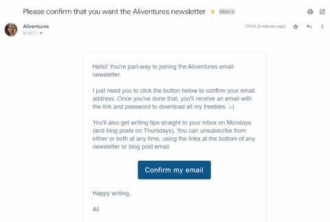 Confirm Your Email Address to Get Time to Write | Aliventures